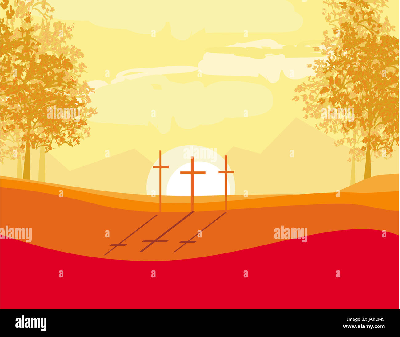 crosses on a hill at sunset vector background concept landscape Stock ...