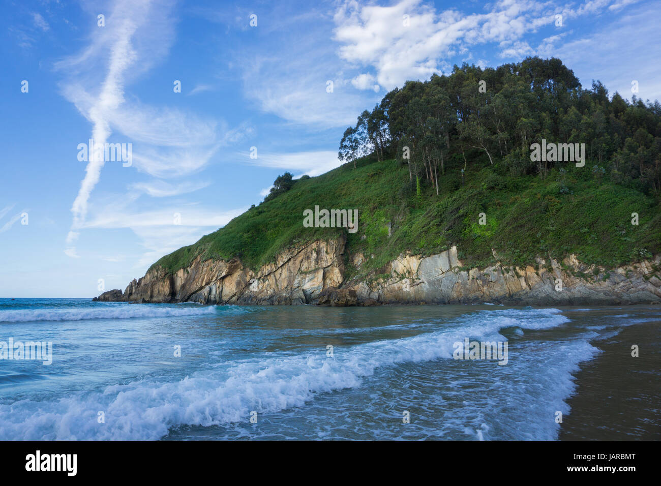 Beautiful beach in the north of Spain, nature of Asturias in warm ...