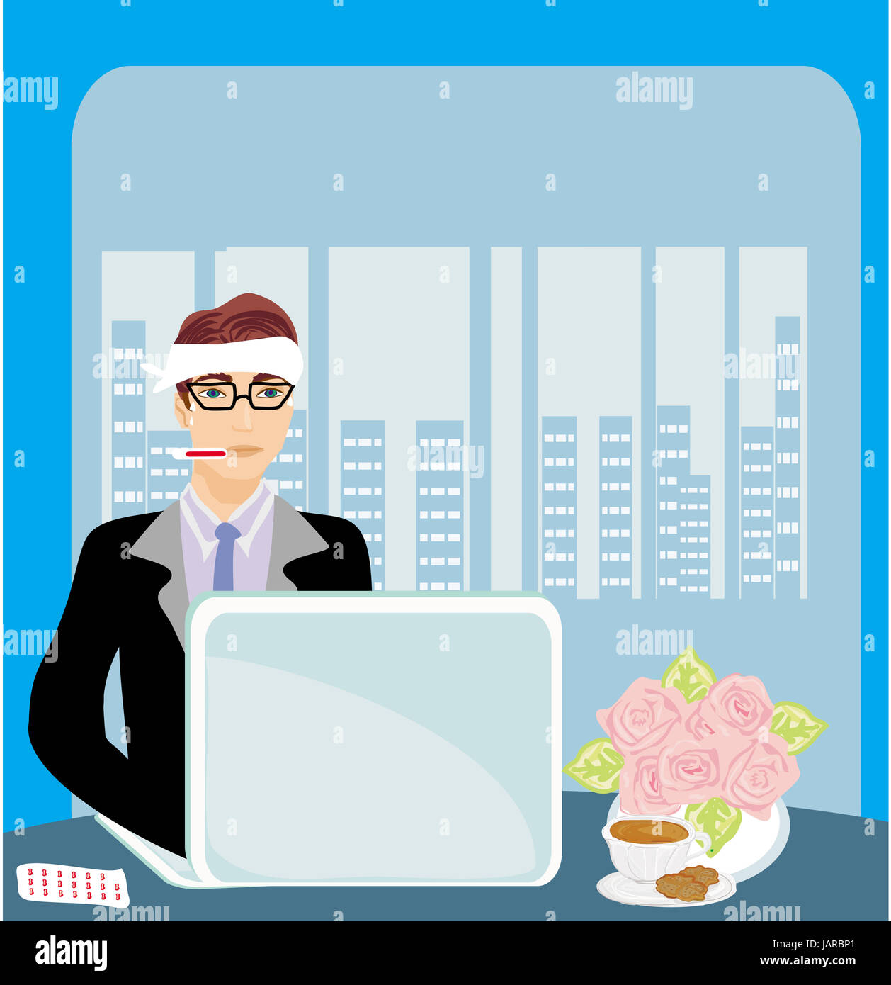 Cartoon sick boy thermometer hi-res stock photography and images - Alamy