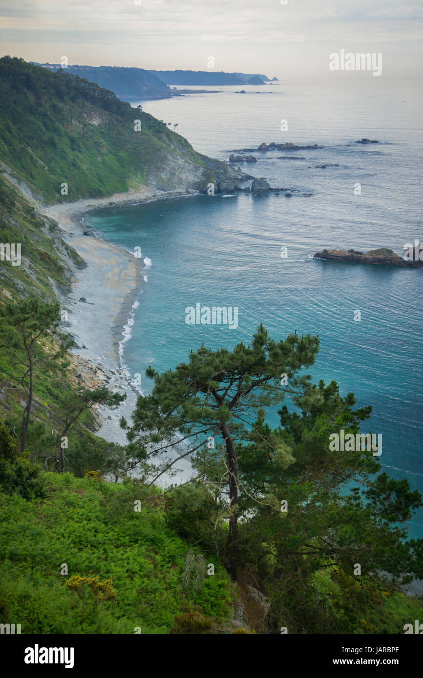 Beautiful beach in the north of Spain, nature of Asturias in warm ...
