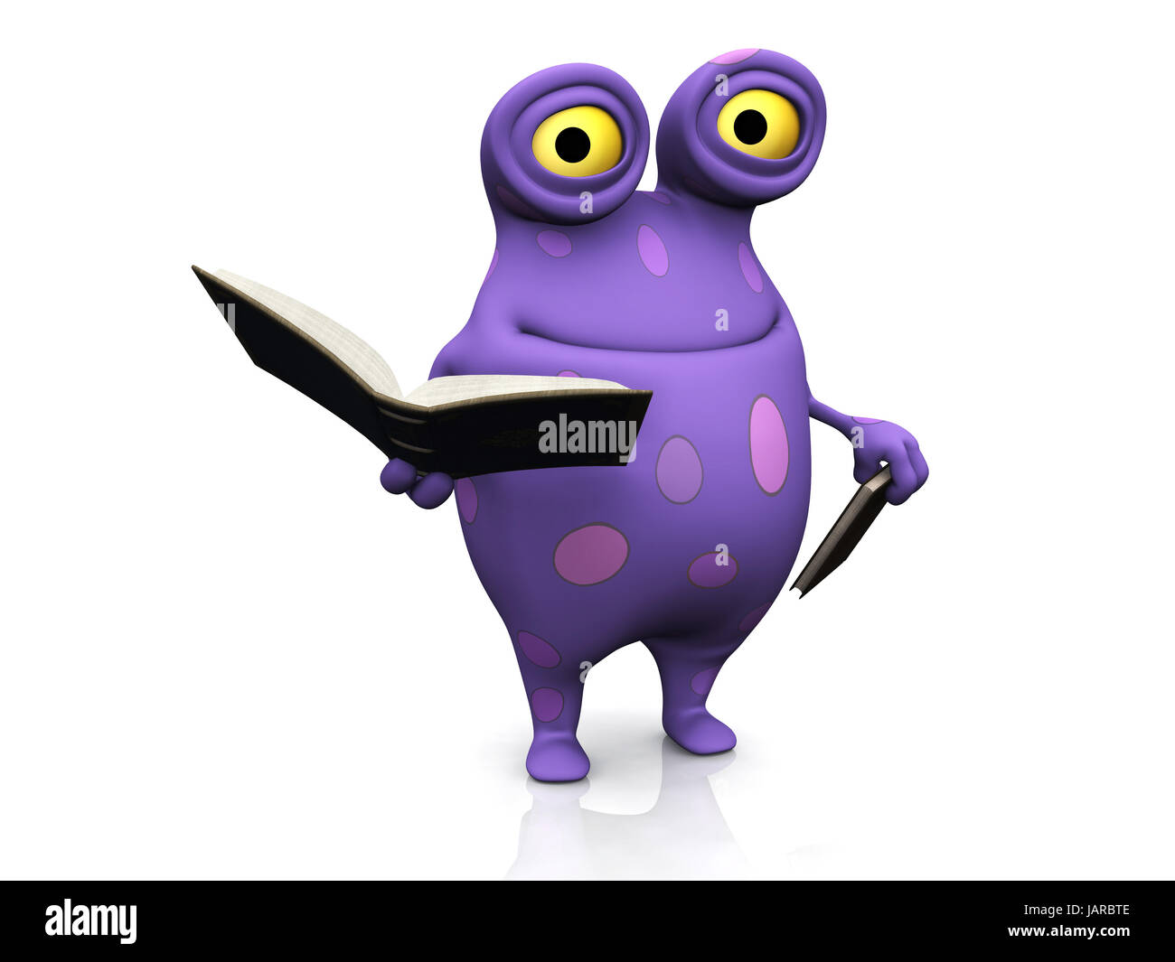 A cute charming cartoon monster holding books in his hands. The monster ...