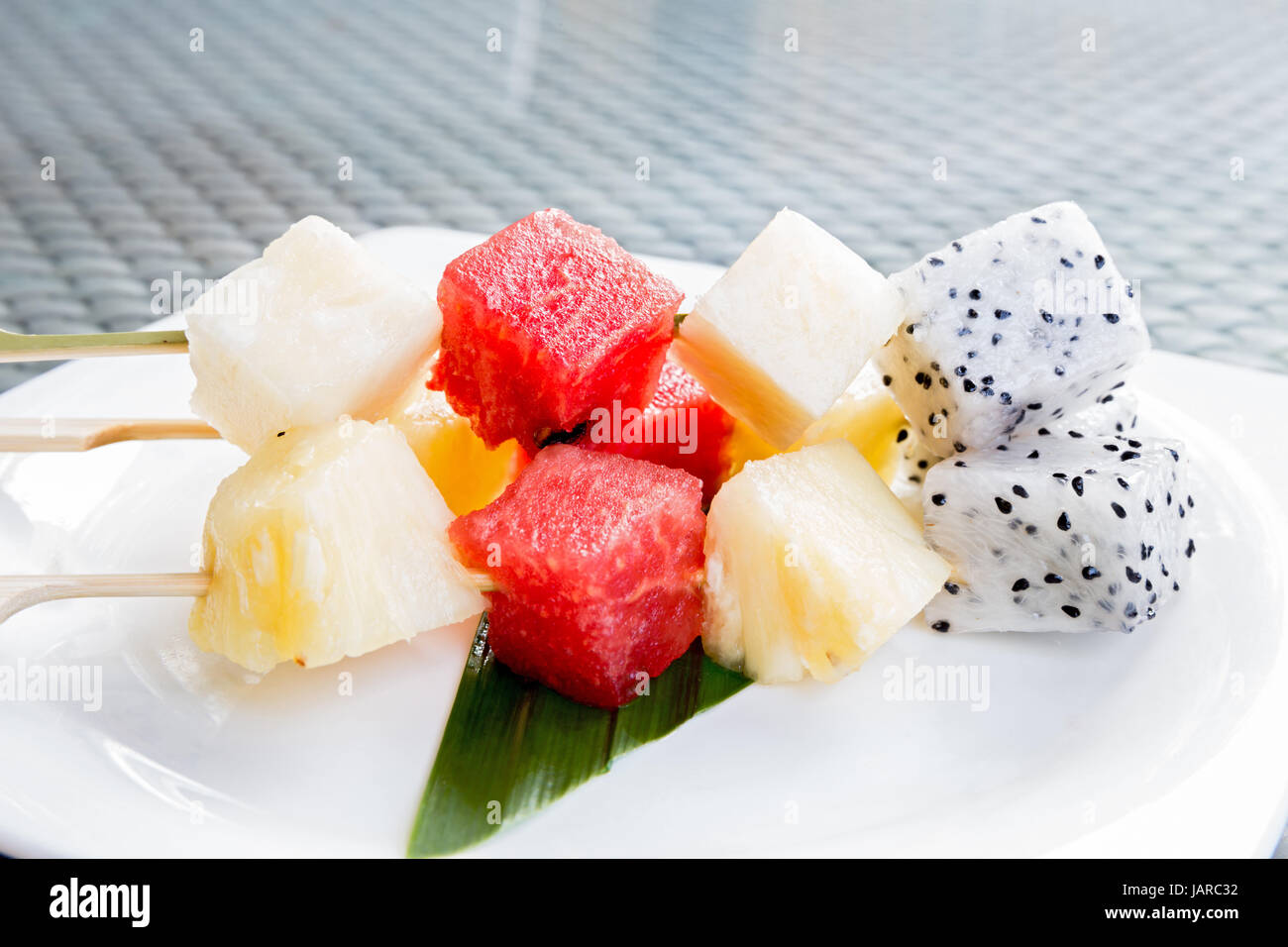 Variety of Tropical Exotic fruits stick Stock Photo - Alamy