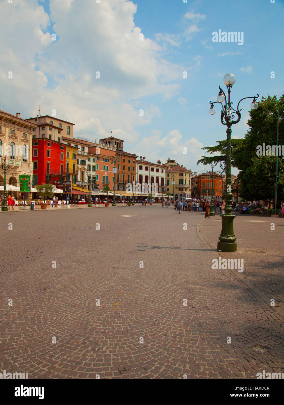 Italian piazza with gorgeus buildings and many blurred people Stock ...