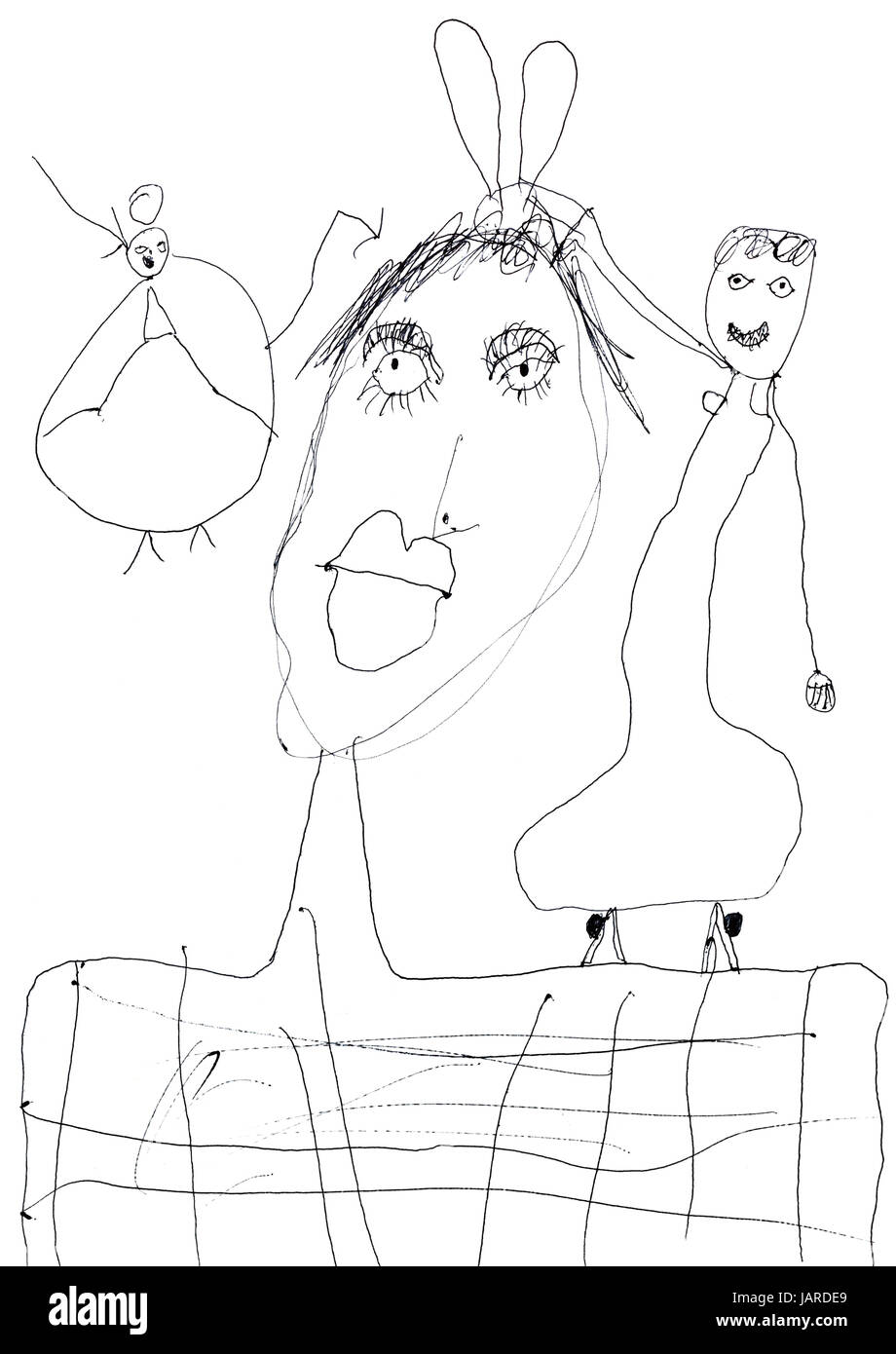 children drawing - family portrait of mother and two daughters Stock ...