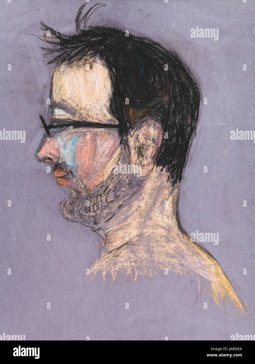 children drawing - portrait in profile man with glasses Stock Photo - Alamy