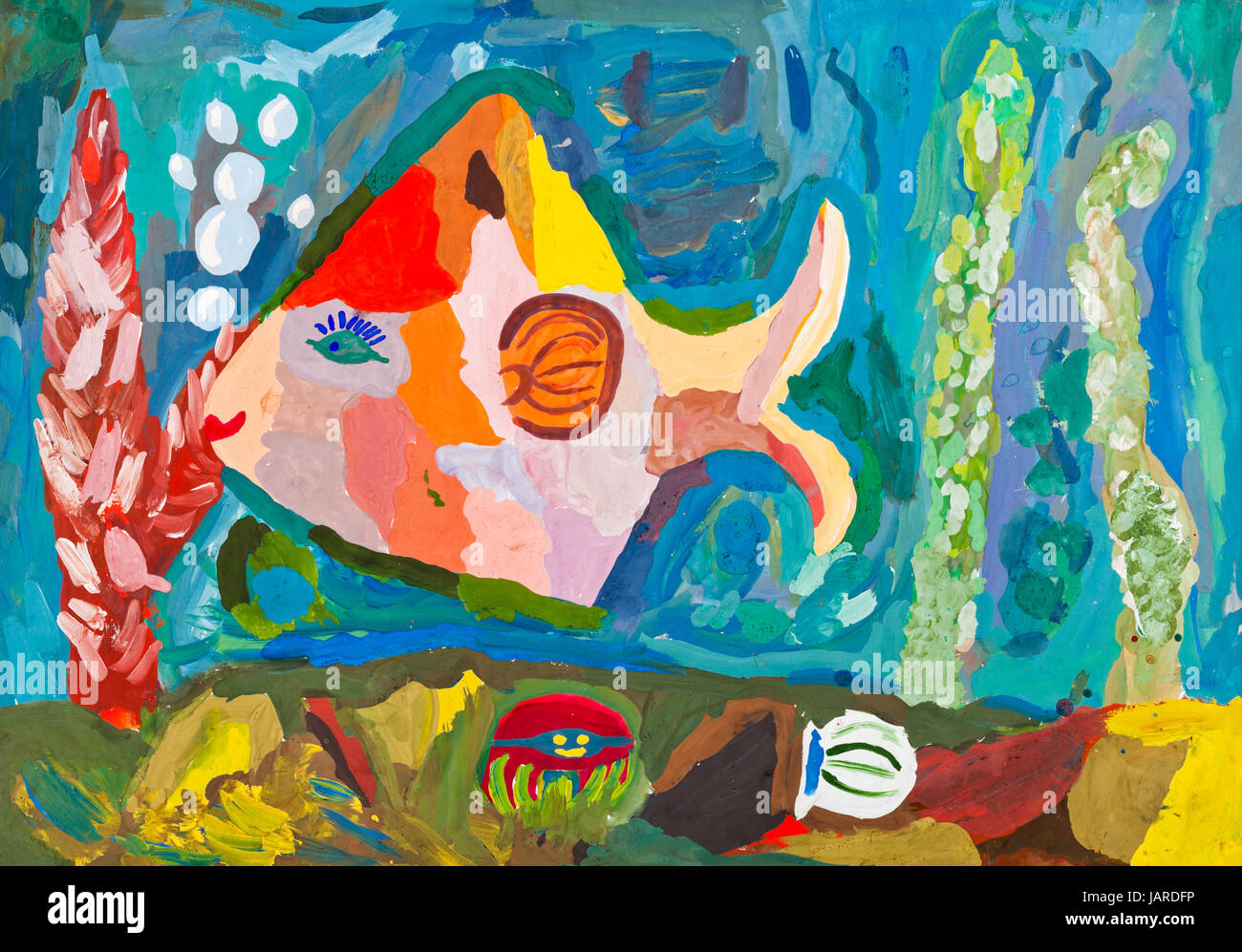 children drawing - pink tropical fish close up Stock Photo - Alamy