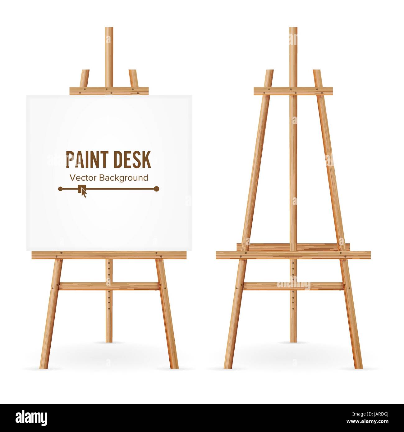 Paint Desk Vector. Wooden Easel Template With White Paper. Isolated On ...