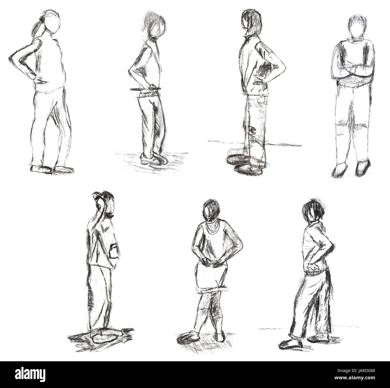 Sketches Of People Standing Group Of People Standing In Queue,