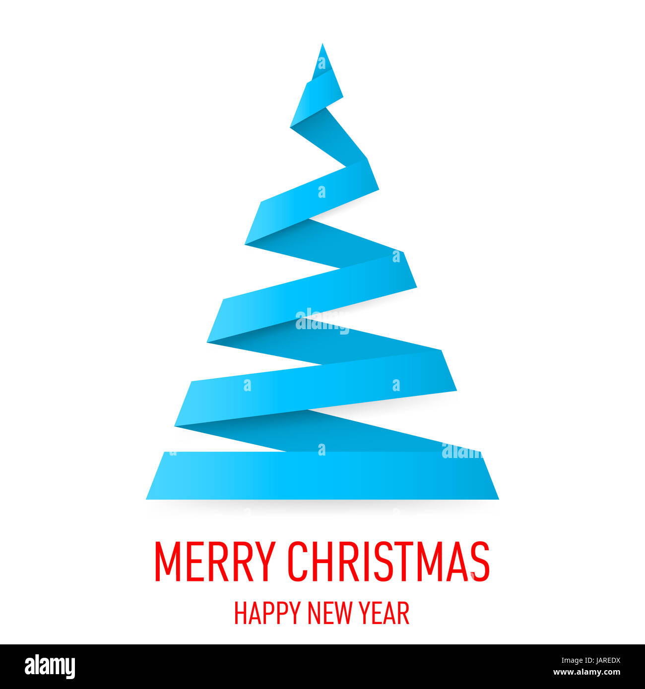 Blue paper Christmas tree in origami style on white background ...
