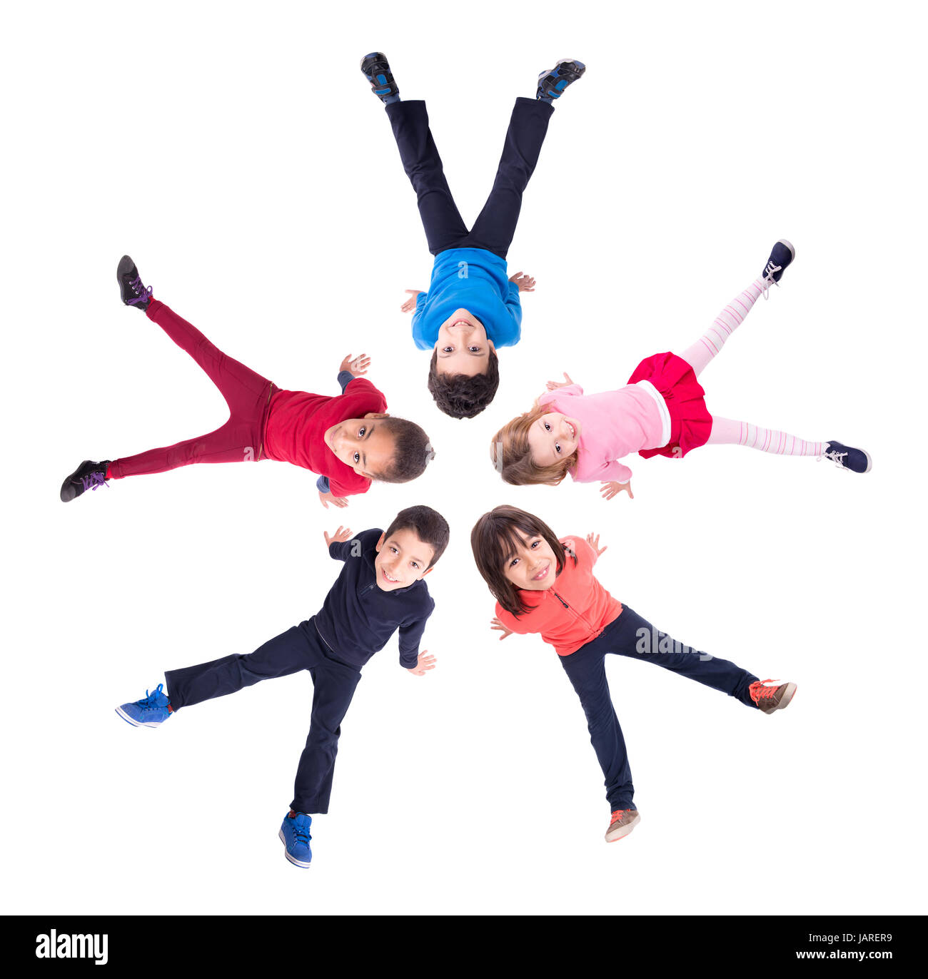 Group of children making a star posing isolated in white Stock Photo ...