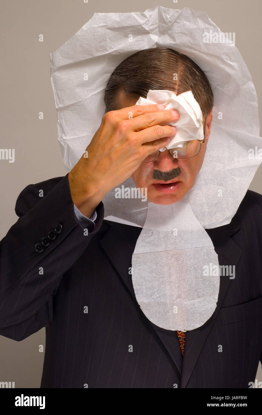 Business Executive Vomiting; executive with paper toilet seat liner on ...