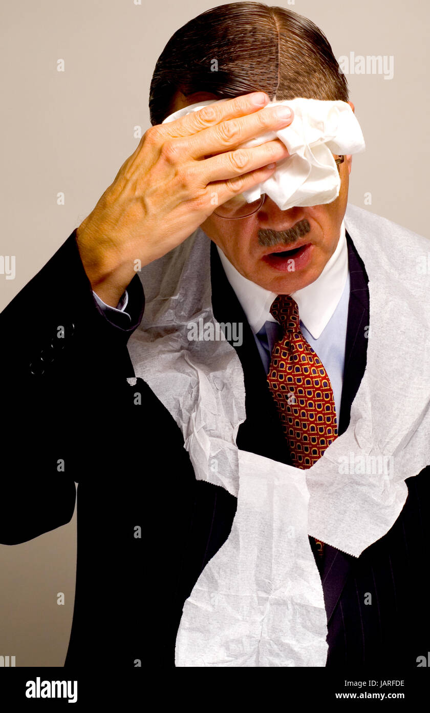 Business Executive Vomiting; executive with paper toilet seat liner on ...