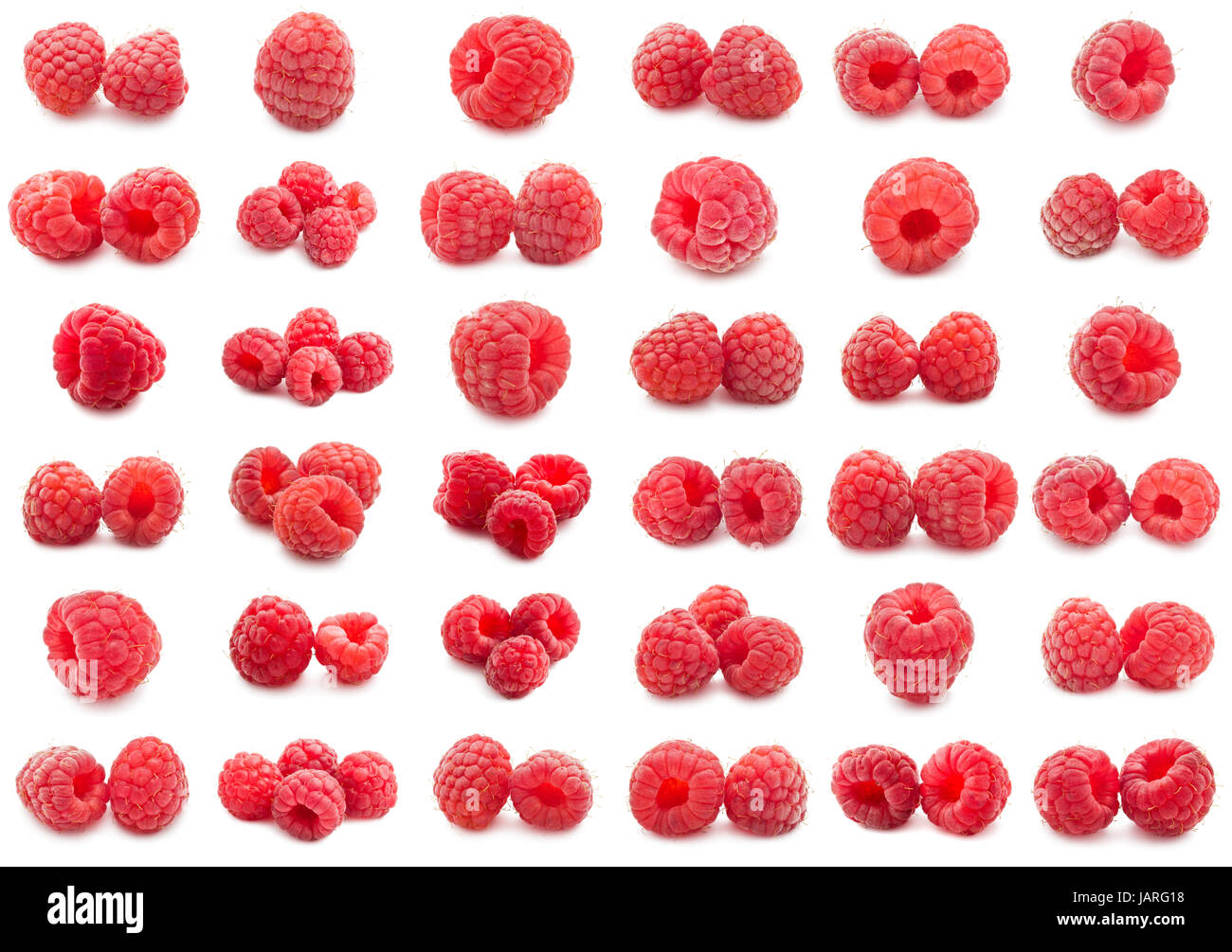 Collection of ripe red raspberries isolated on white background Stock ...