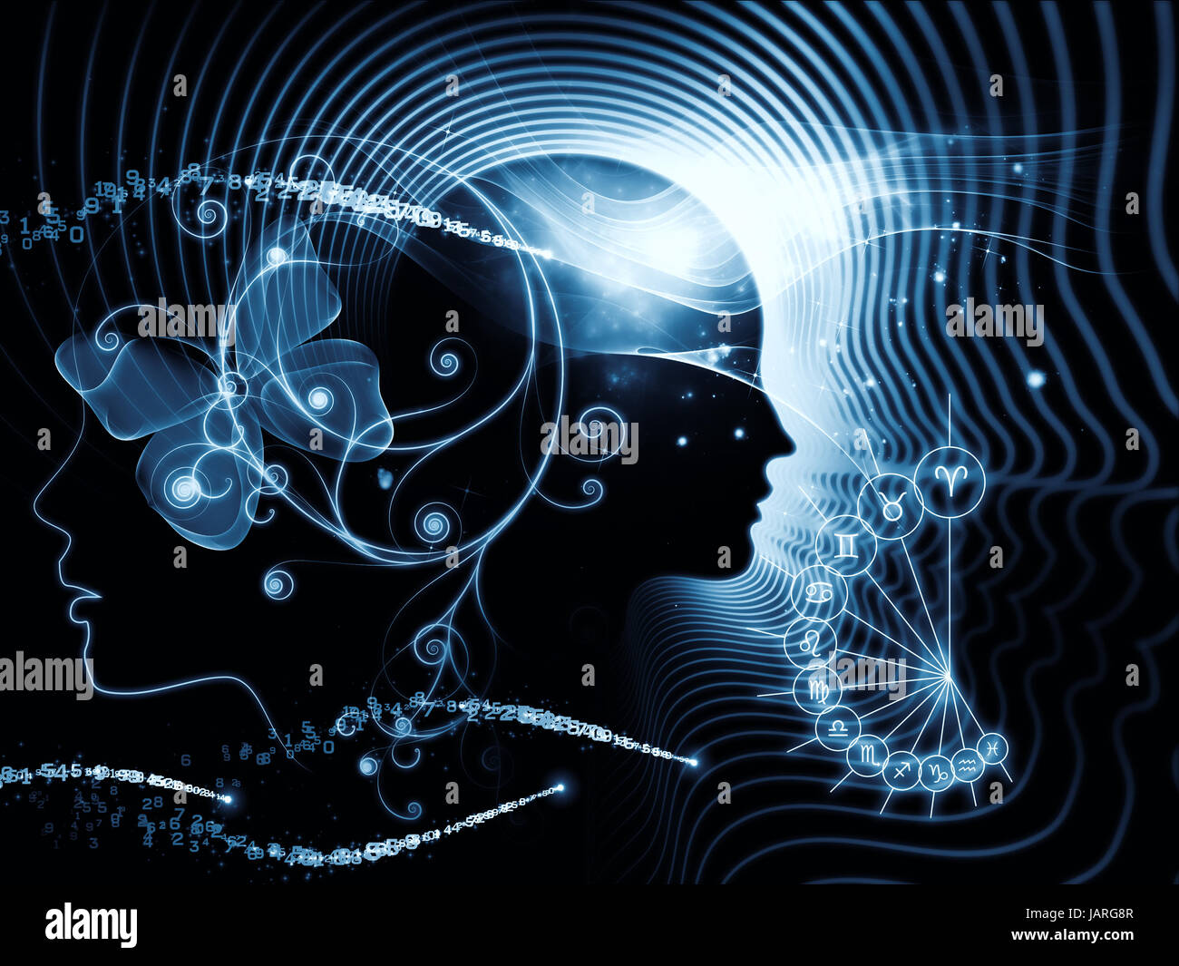 Composition of human feature lines and symbolic elements suitable as a ...