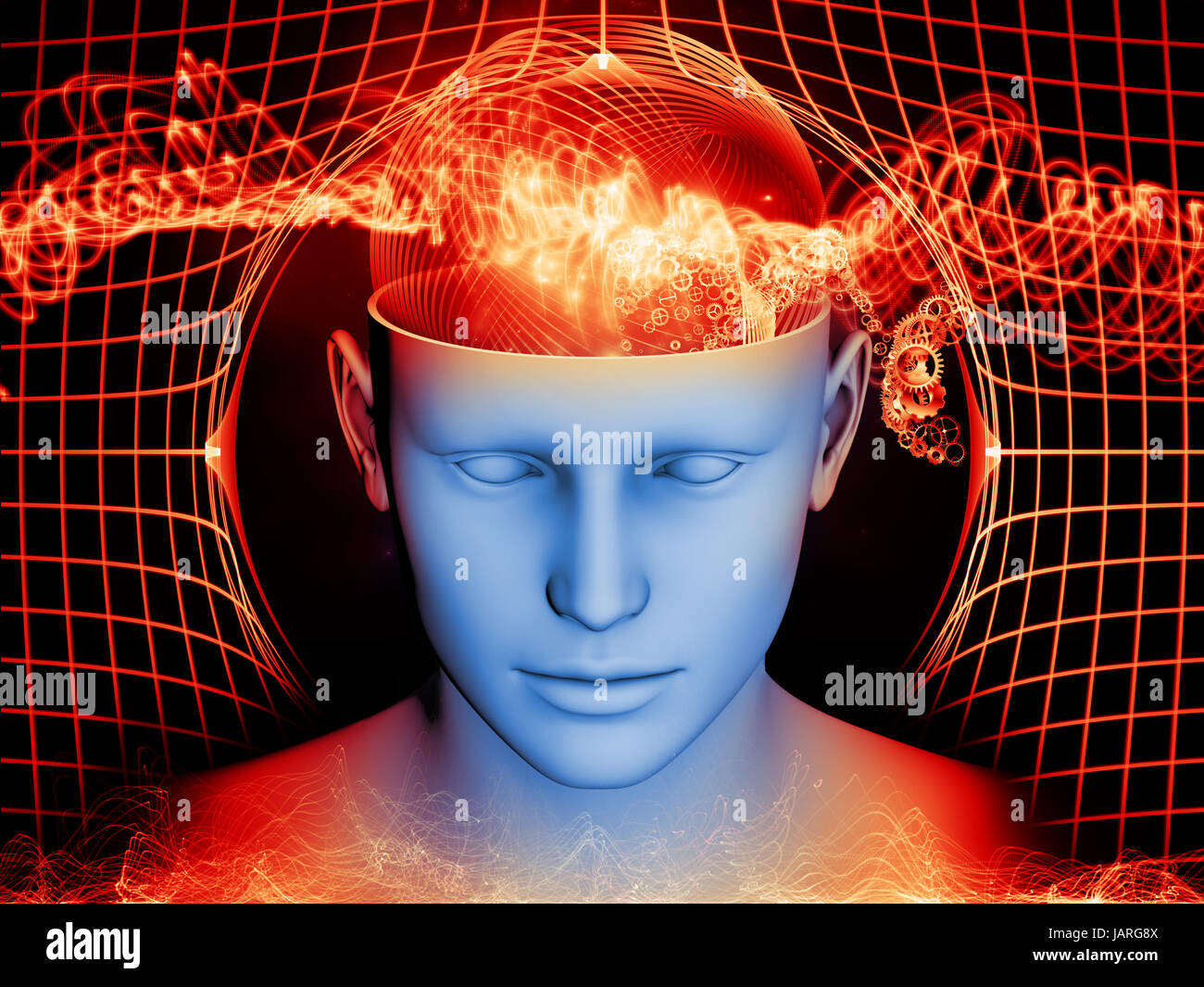 Composition of human head and symbolic elements suitable as a backdrop ...