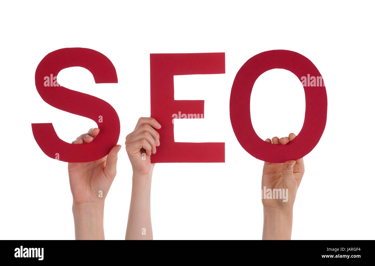 Many Hands Holding the Word SEO, Isolated Stock Photo - Alamy