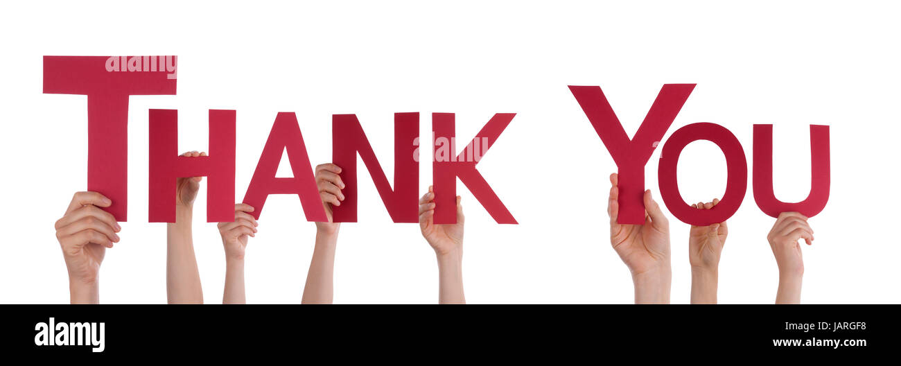 Many Hands Holding the Red Word Thank You, Isolated Stock Photo - Alamy