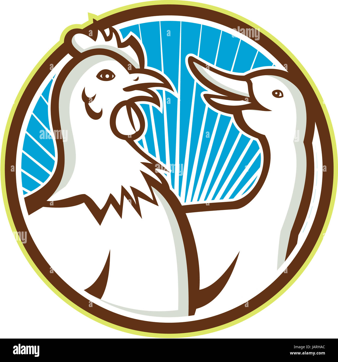 Illustration Of A Group Of Hen Chicken With Goose Bird Facing Side Set