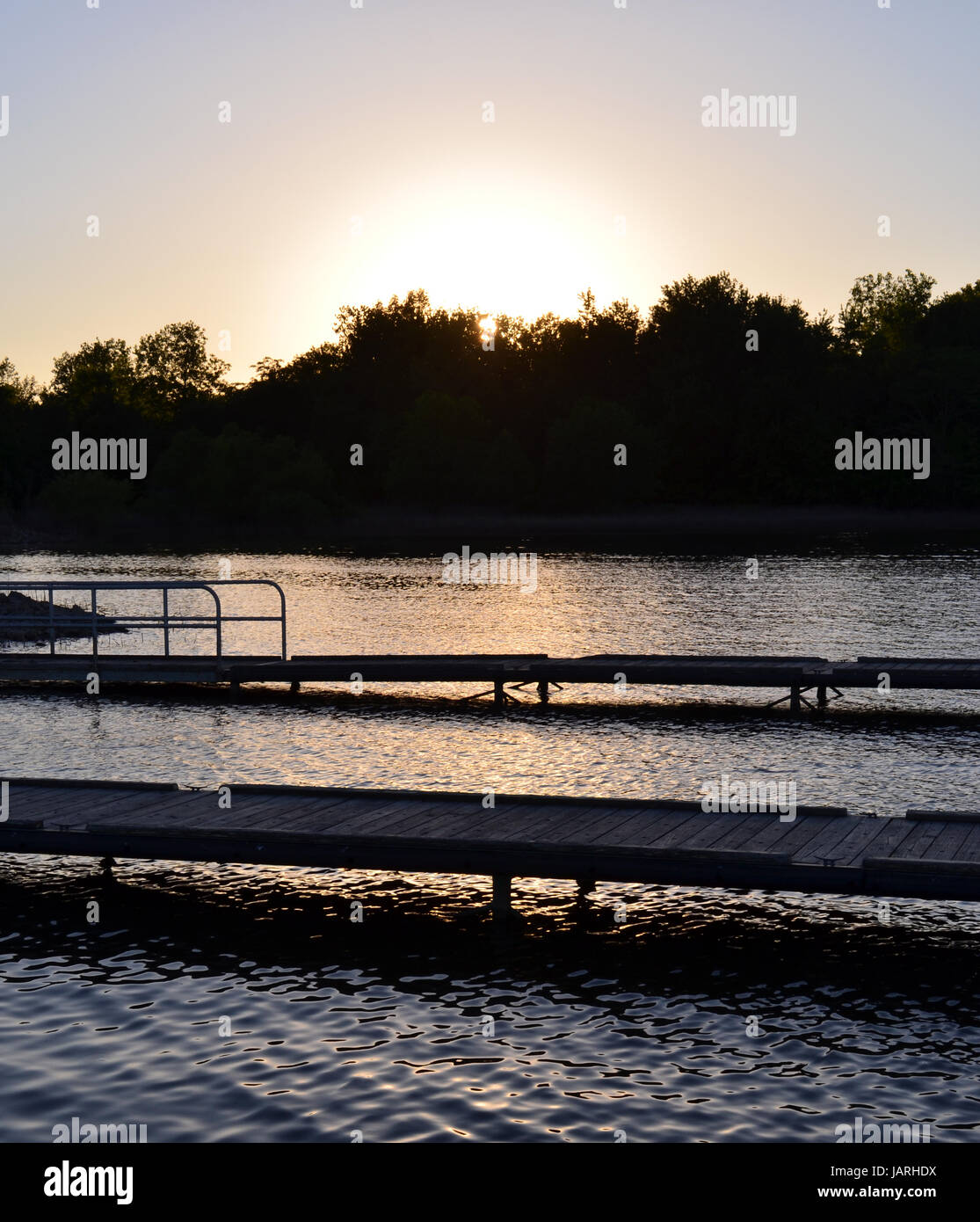 Sunset viewed from the dock at Carlyle Lake in Carlyle, Illinois Stock ...