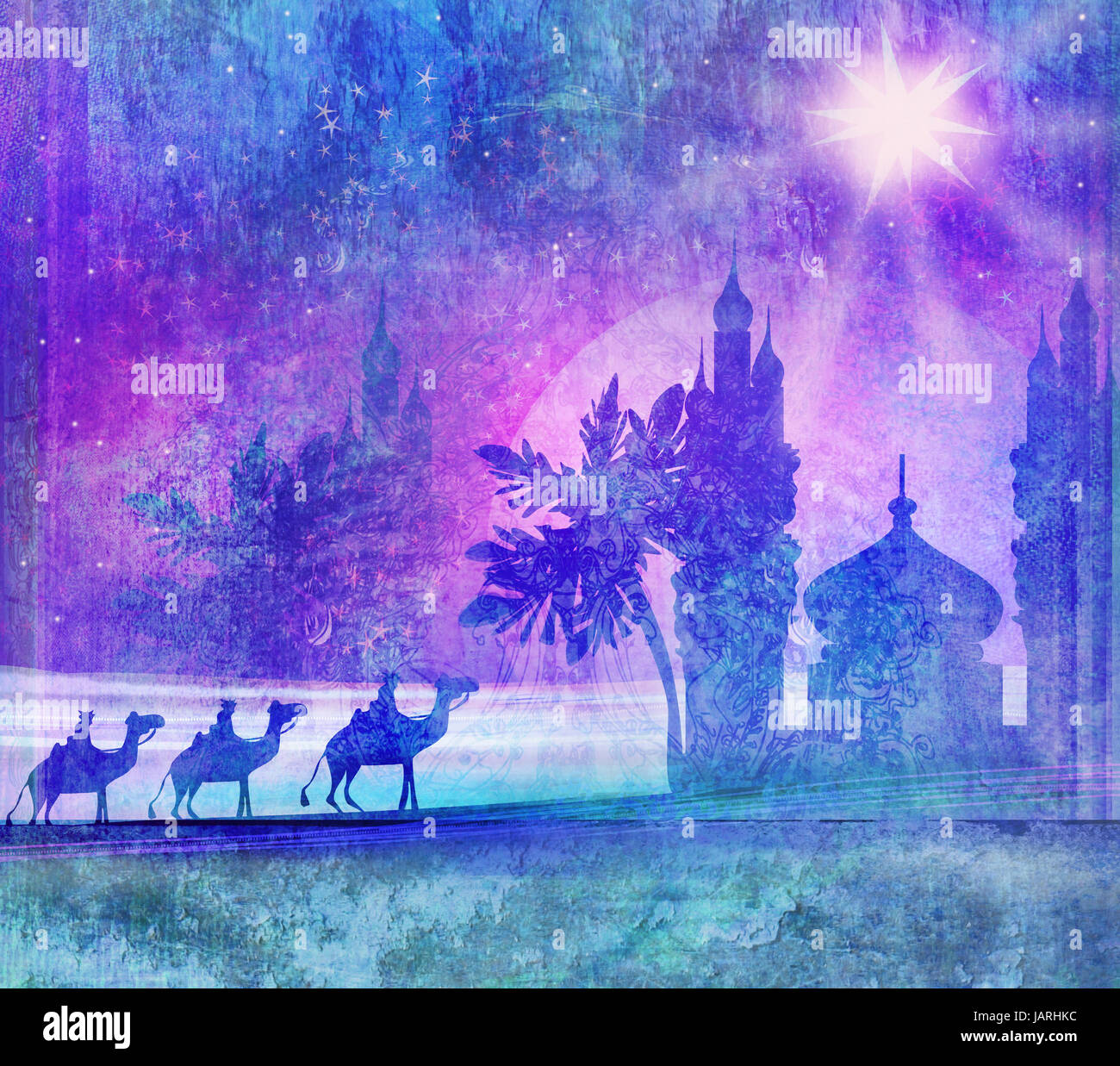 Classic three magic scene and shining star of Bethlehem Stock Photo - Alamy