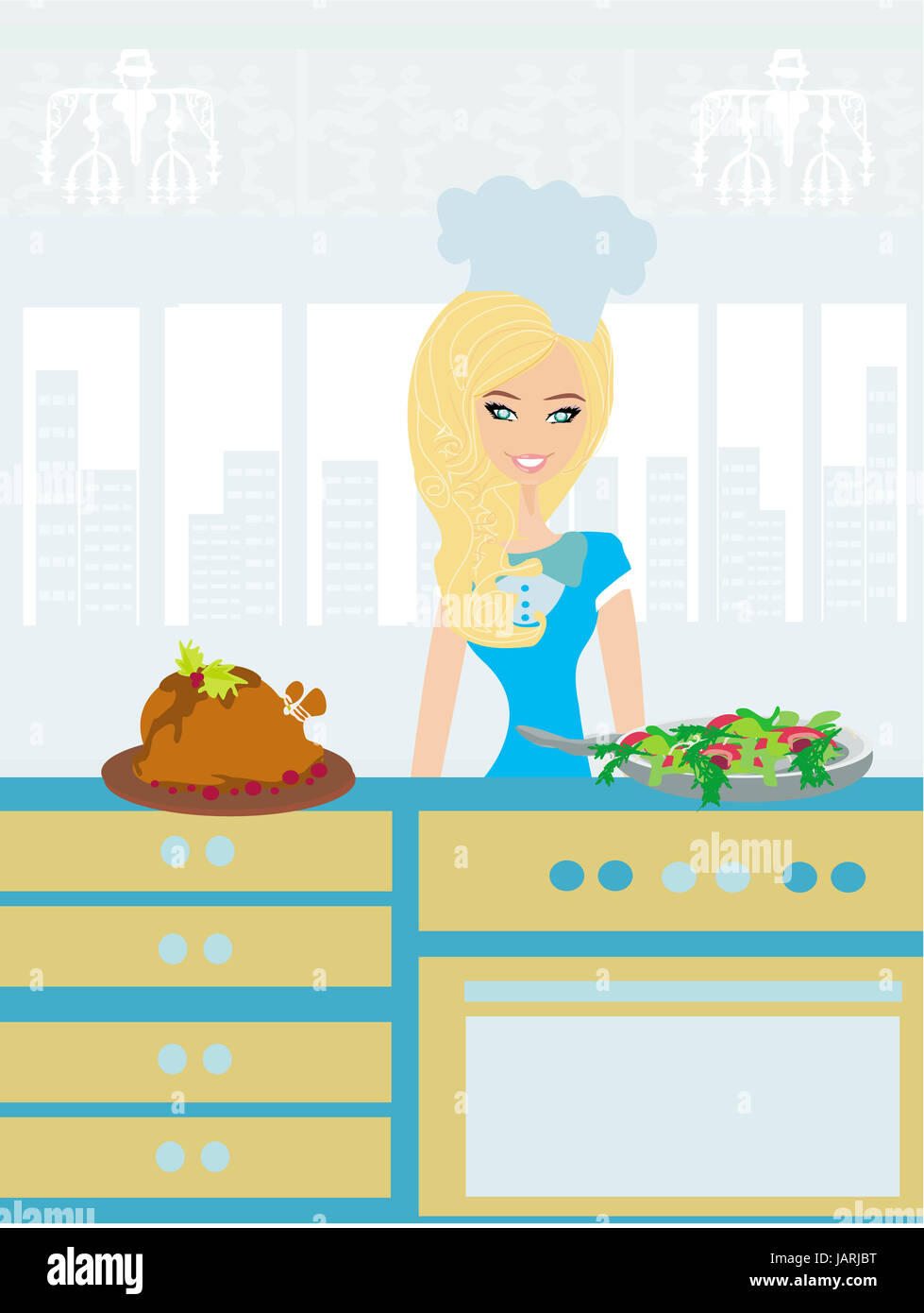 Beautiful lady serving dinner Stock Photo - Alamy