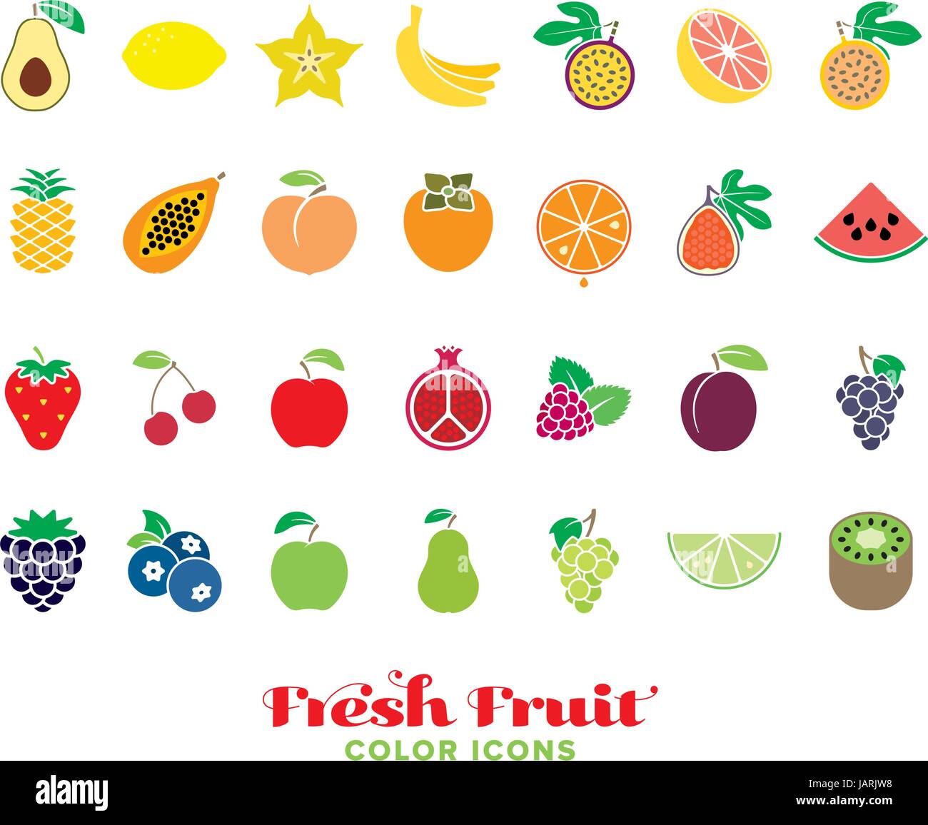 Set of twentyeight fresh fruit color icons Stock Vector Image & Art - Alamy