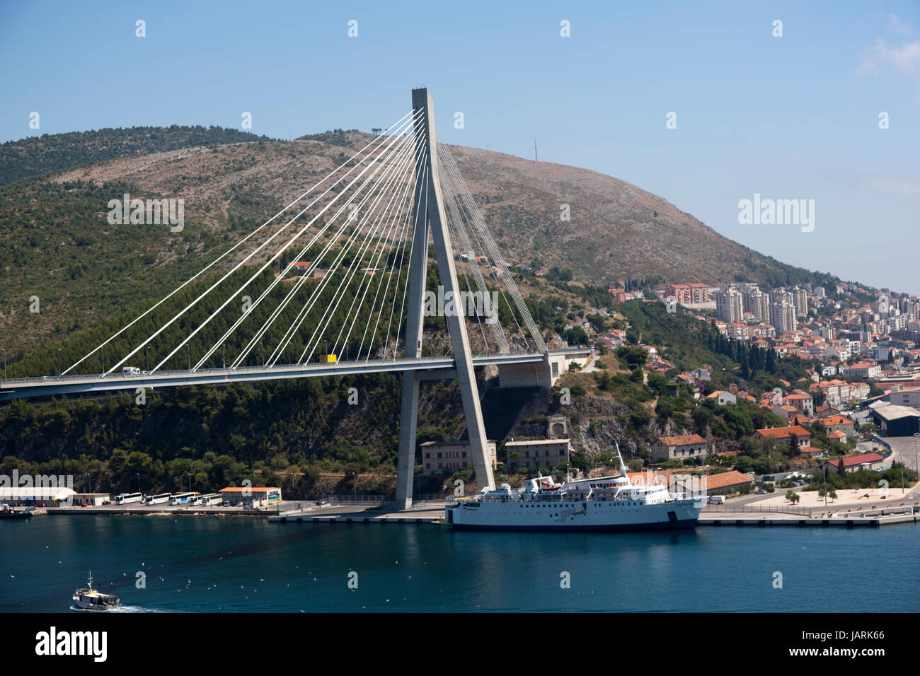 Suspension bridge in the coastal town of Dubrovnik in Croatia Stock ...