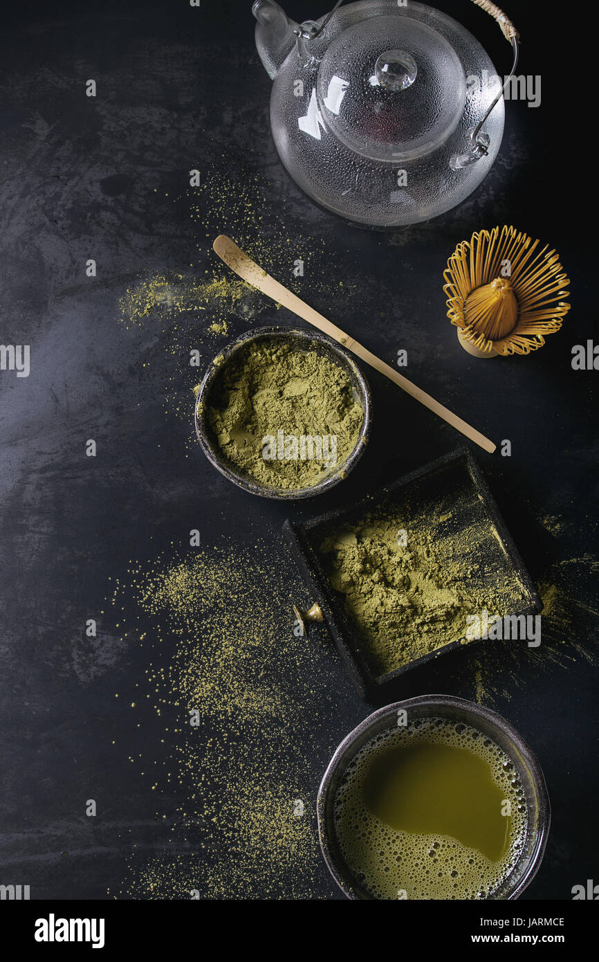 Green tea matcha powder and drink Stock Photo - Alamy