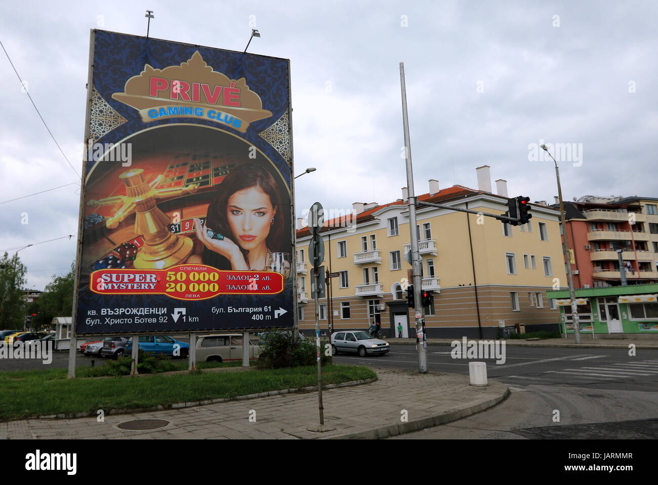 A billboard advertising a gambling shop, in Kardzhali, Bulgaria Stock ...