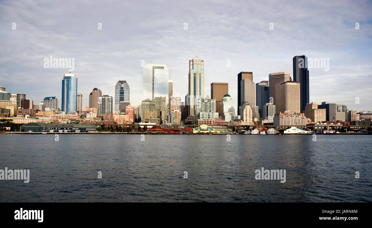 The view of Seattle from the lower deck of an eastbound ferry boat ...