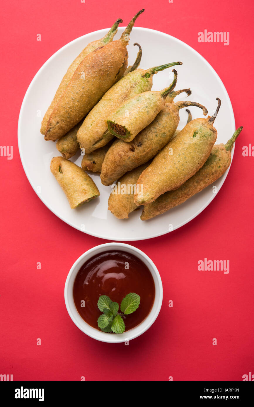 green chilli pakode or mirch or mirchi pakode, favourite indian tea ...