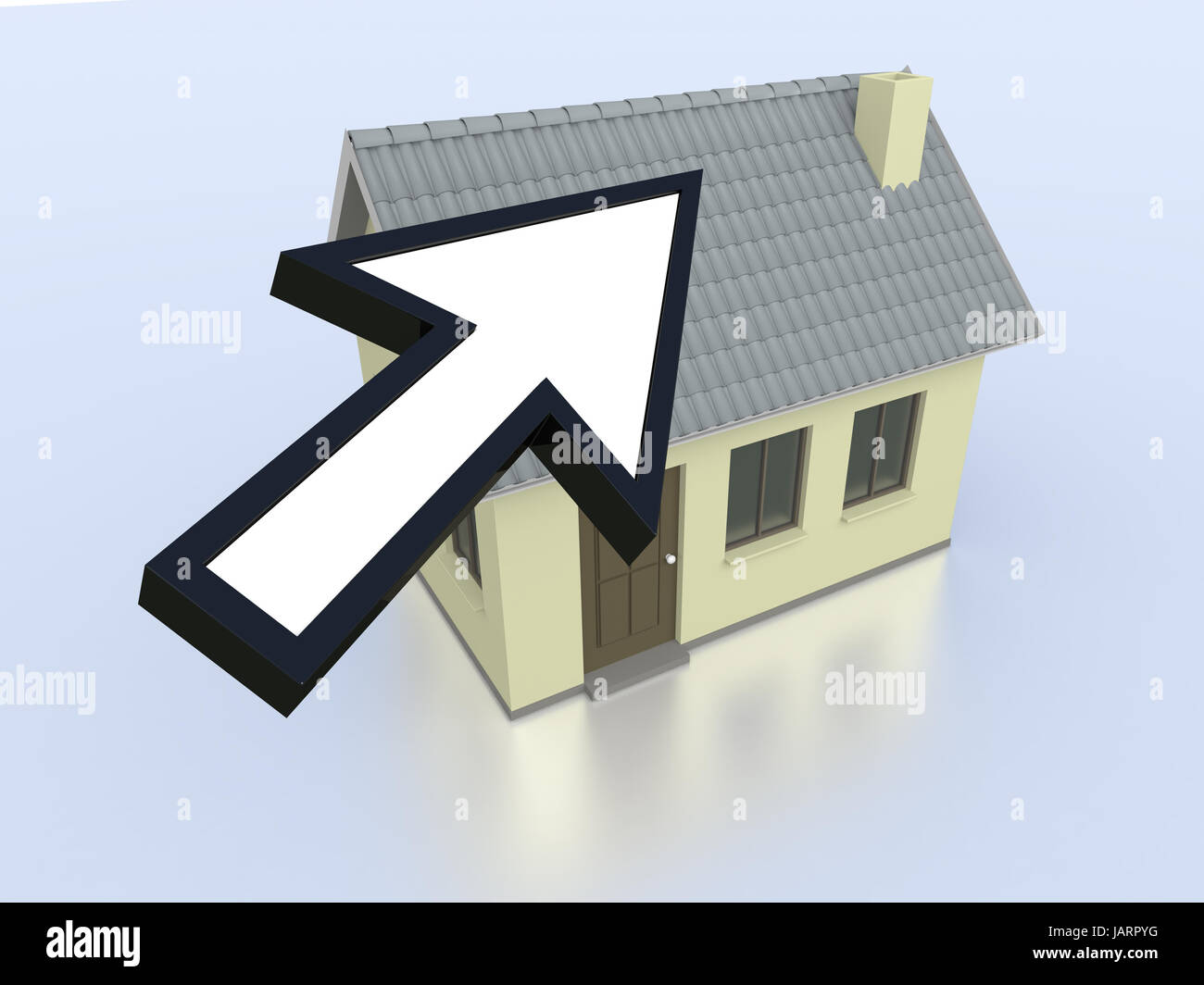 one house with an arrow cursor, concept of real estate on the web (3d render Stock Photo - Alamy