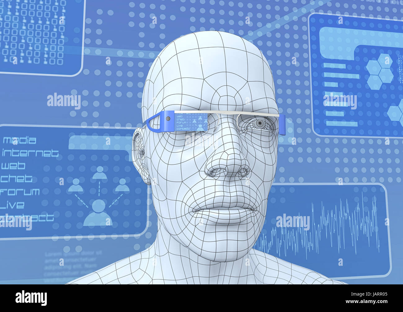 one 3d model of a human head with a pair of smart glasses (3d render ...