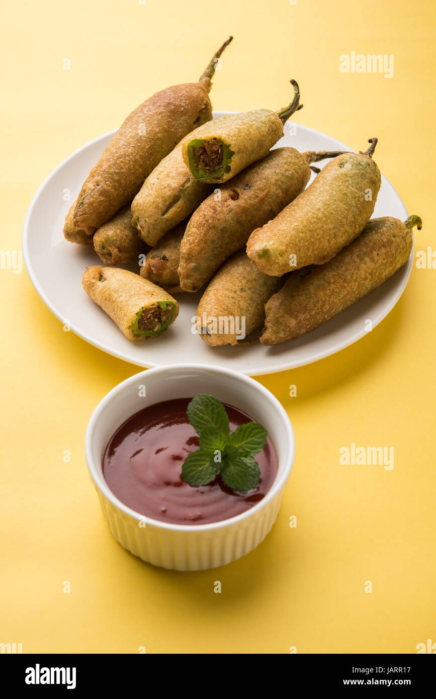 green chilli pakode or mirch or mirchi pakode, favourite indian tea ...