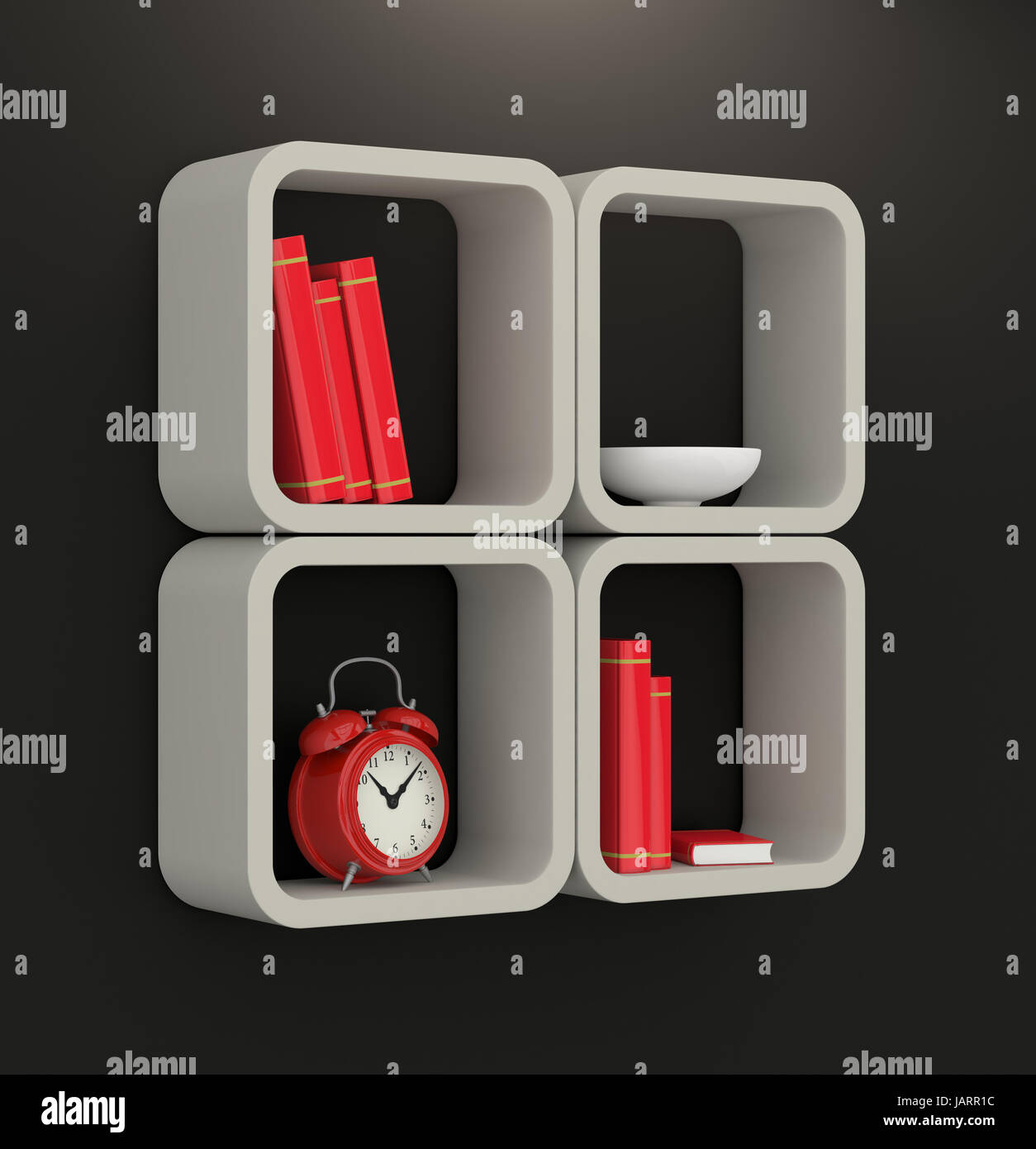 one modern bookshelf on a dark wall (3d render Stock Photo - Alamy