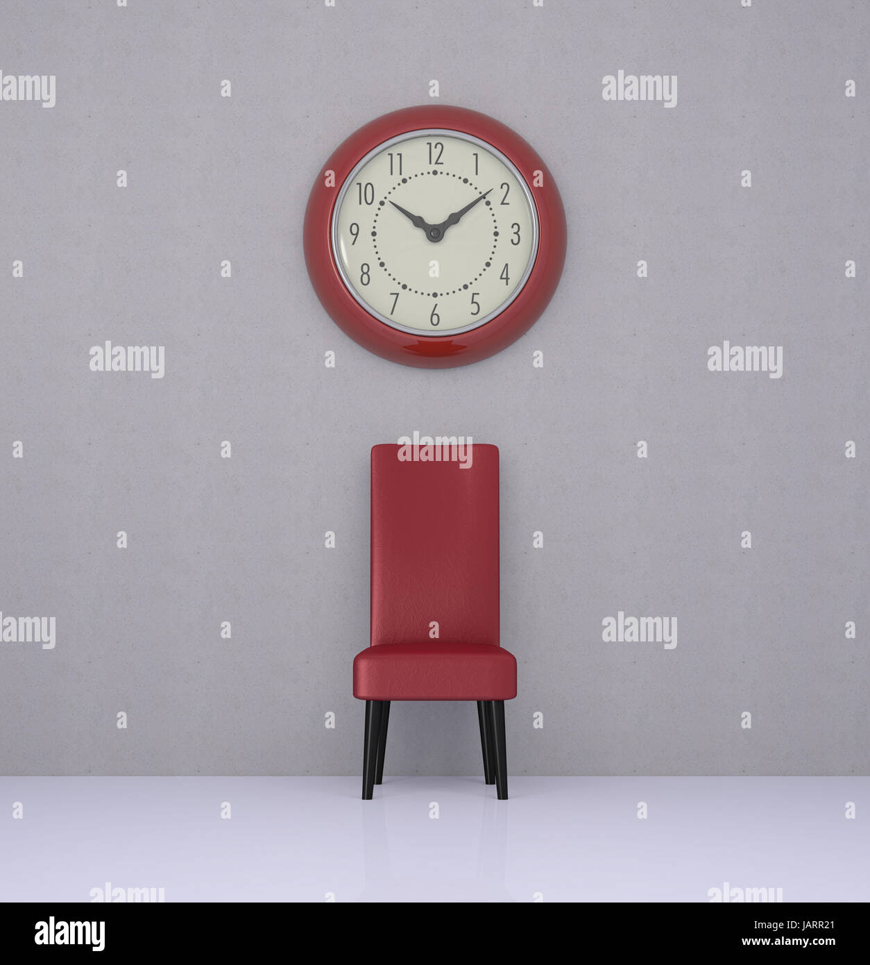 one room with a leather chair and a big wall clock (3d render Stock ...