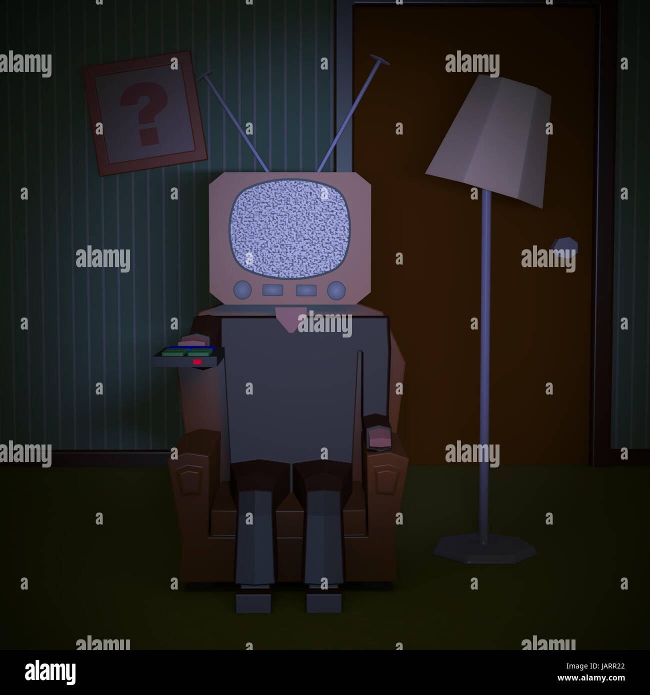 one cartoon man with an old tv instead of the head, concept of ...