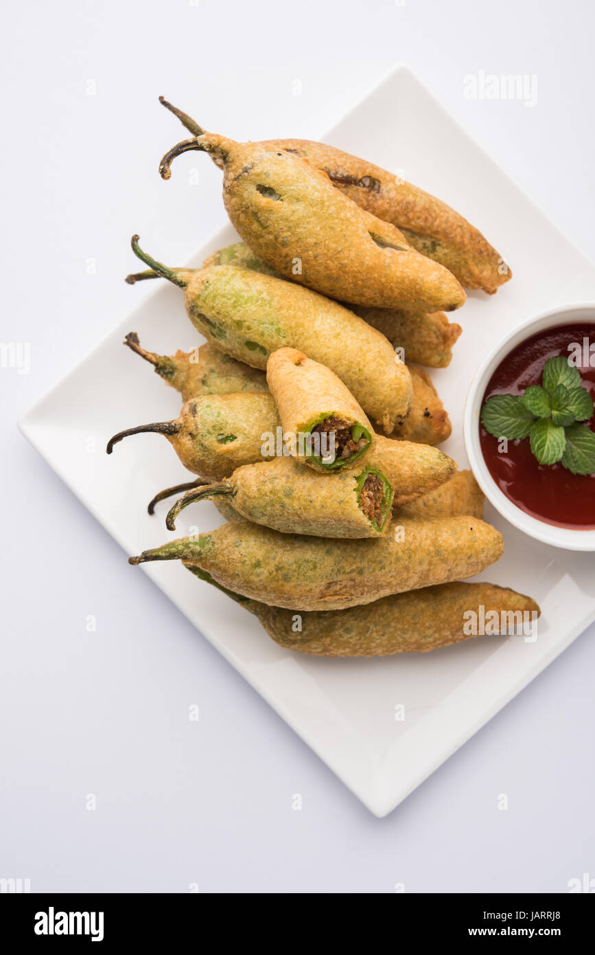 green chilli pakode or mirch or mirchi pakode, favourite indian tea ...