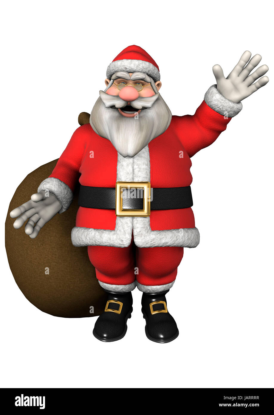 3D digital render of a waving Santa with a sack full of gifts isolated ...