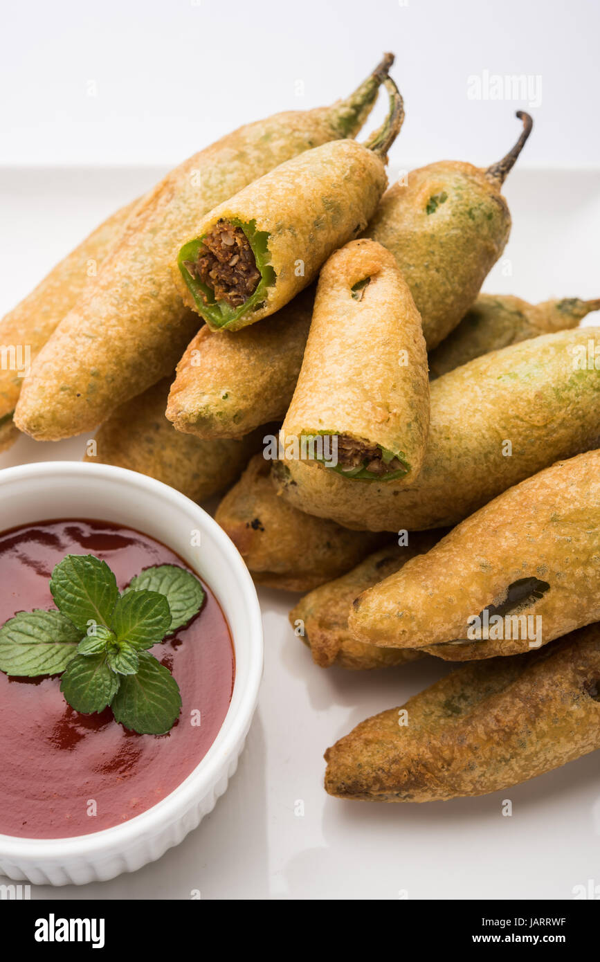 green chilli pakode or mirch or mirchi pakode, favourite indian tea ...