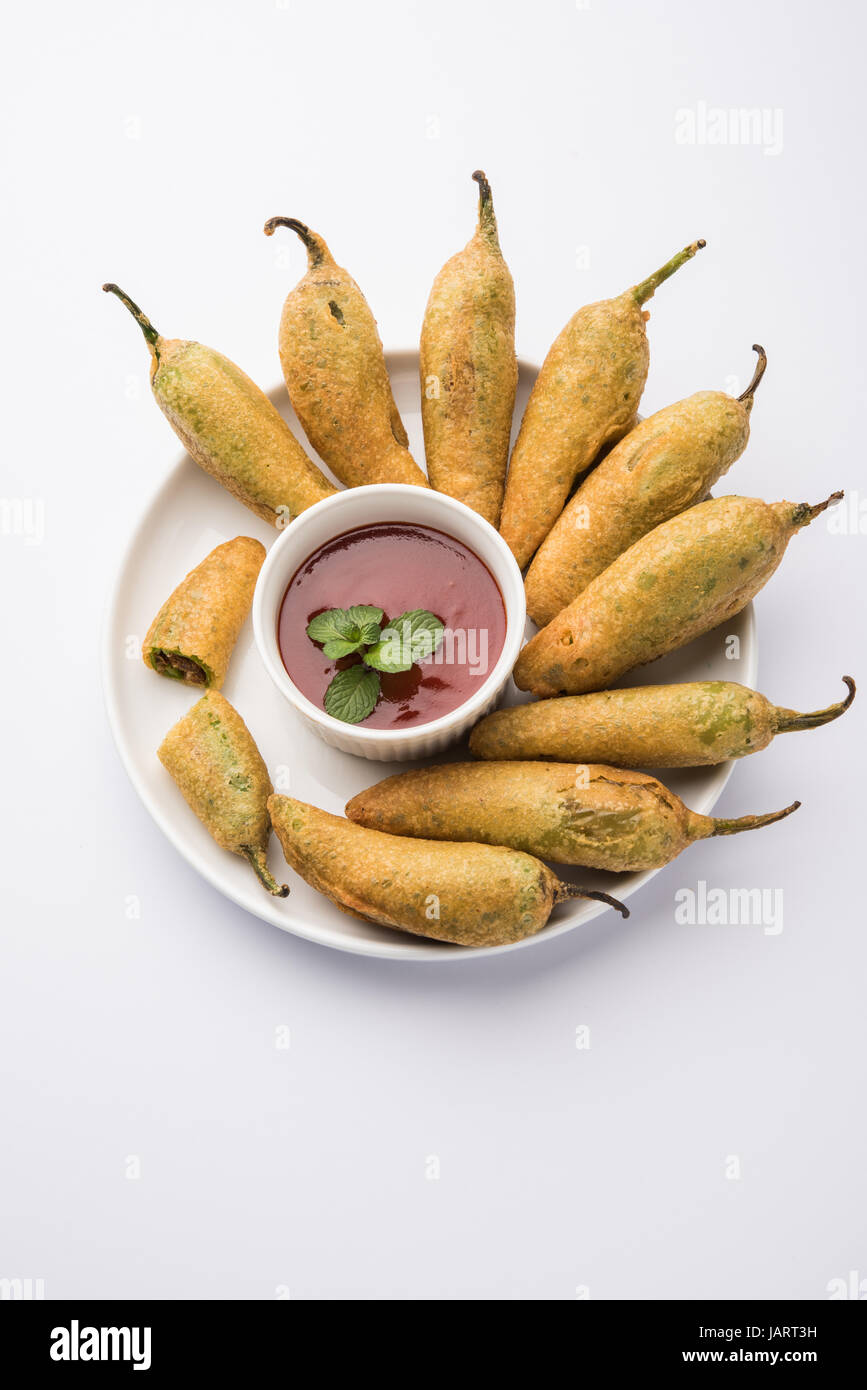 green chilli pakode or mirch or mirchi pakode, favourite indian tea ...