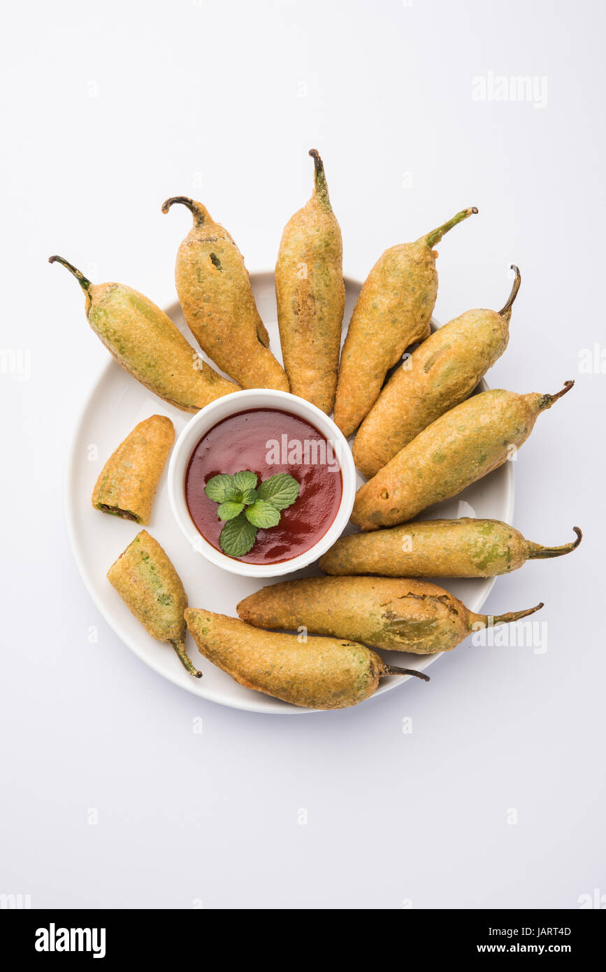 green chilli pakode or mirch or mirchi pakode, favourite indian tea ...