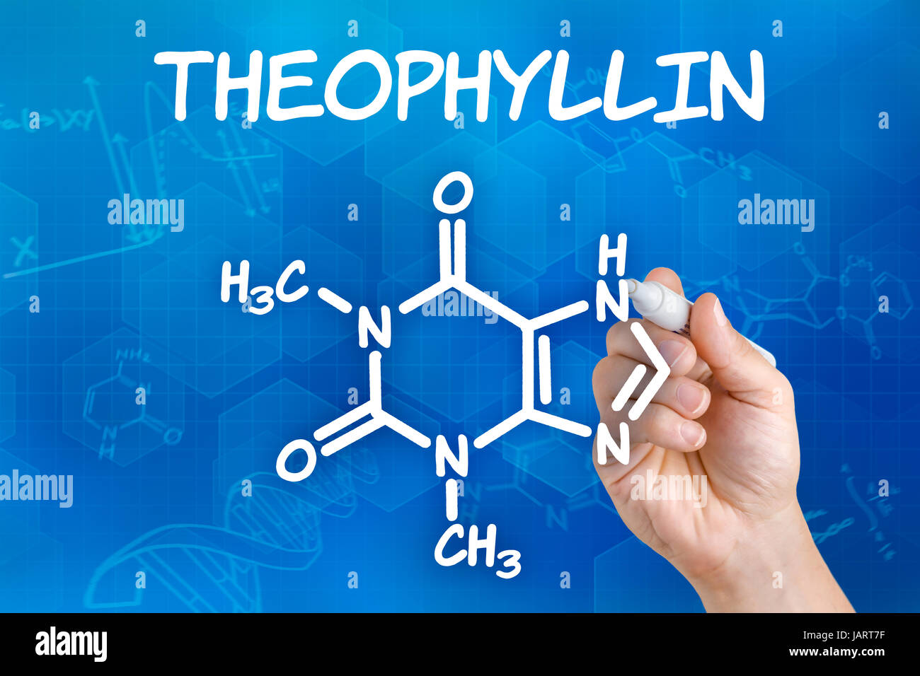 Hand zeichnet chemische Strukturformel von Theophyllin Stock Photo - Alamy