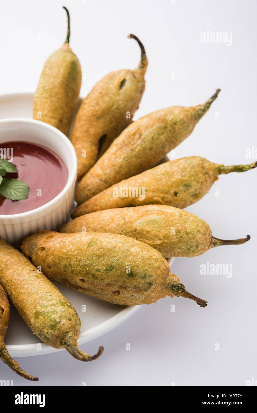 green chilli pakode or mirch or mirchi pakode, favourite indian tea ...