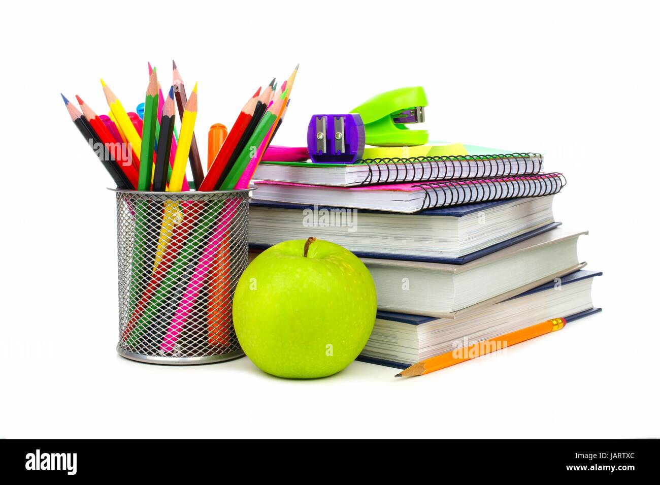 Group of school supplies and books isolated on a white background Stock ...