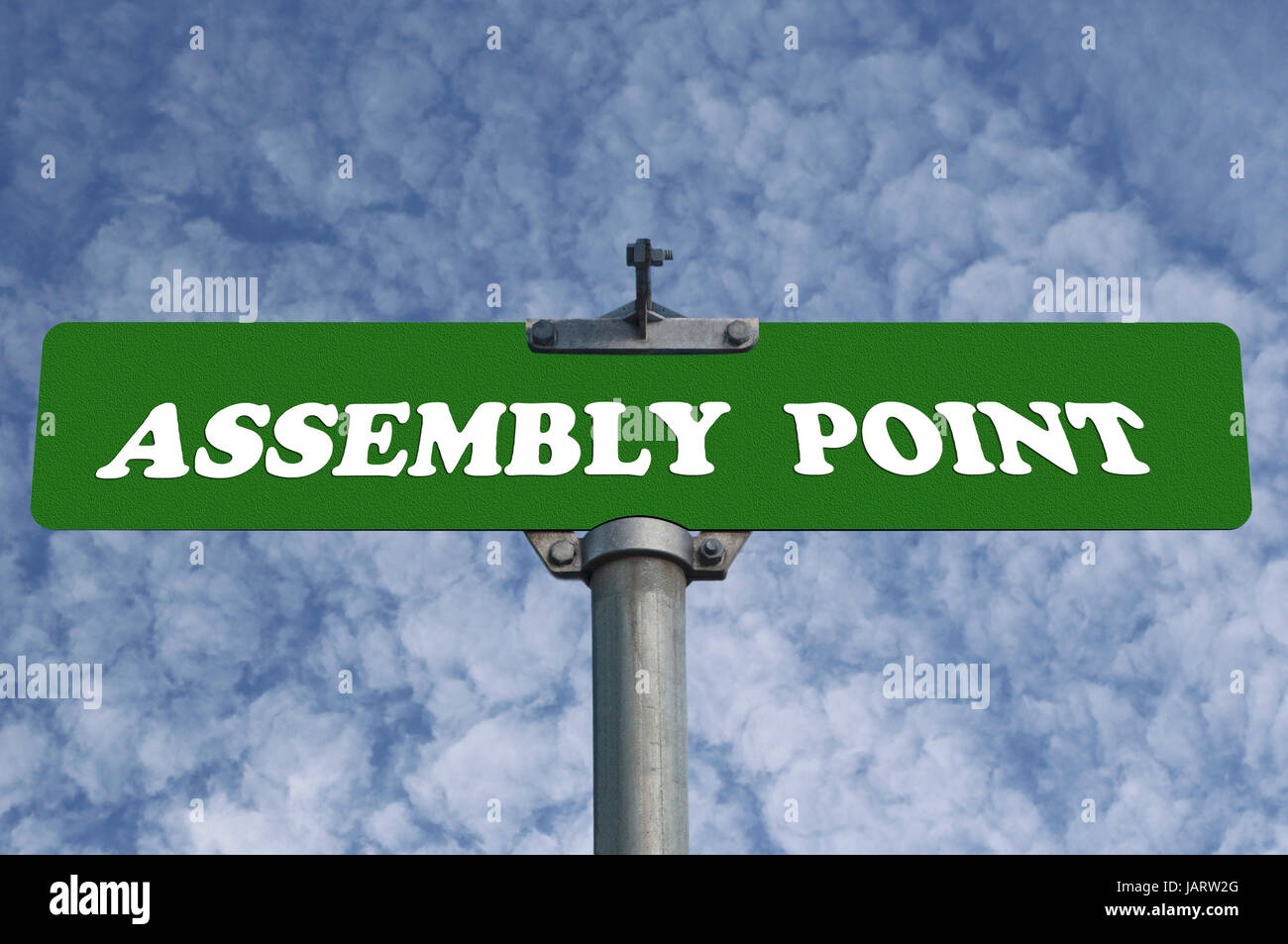 Assembly point road sign Stock Photo - Alamy