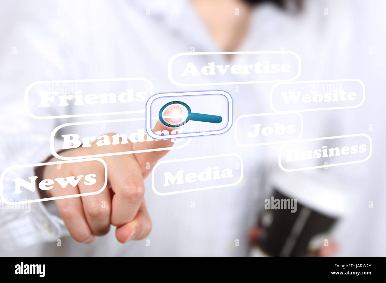 Business woman pressing search button Stock Photo - Alamy Business woman pressing search button Stock Photo - Alamy