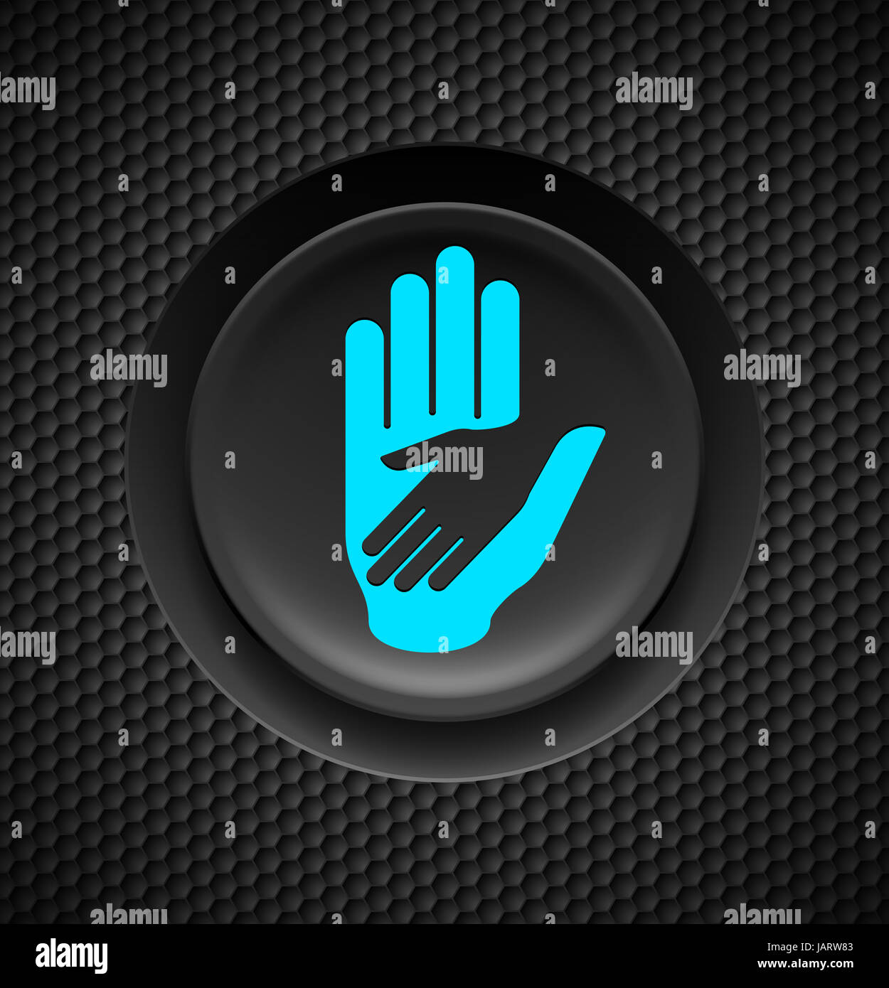Black button with helping hand sign on carbon background Stock Photo ...