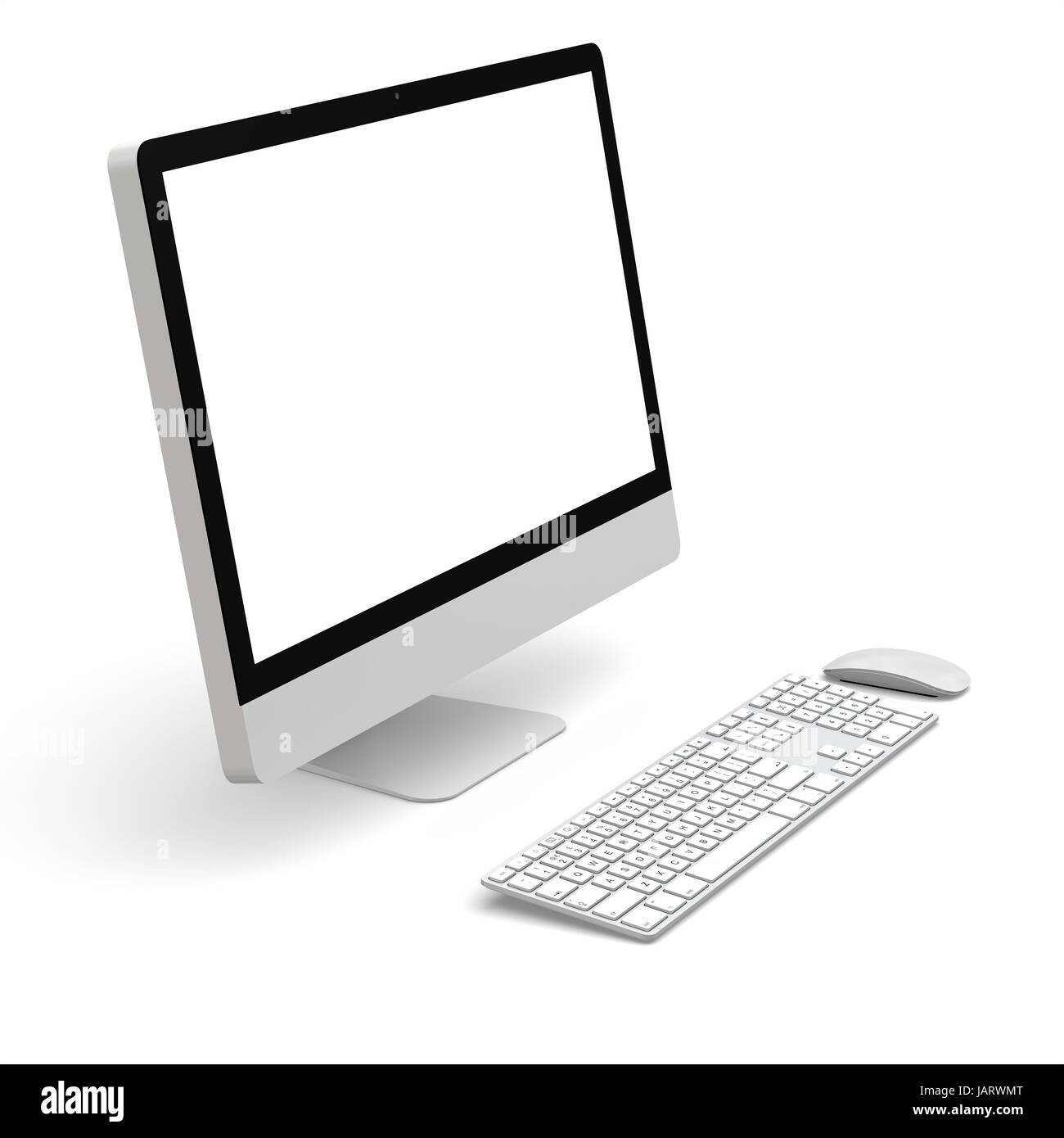 Modern desktop computer with white blank screen isolated on white ...