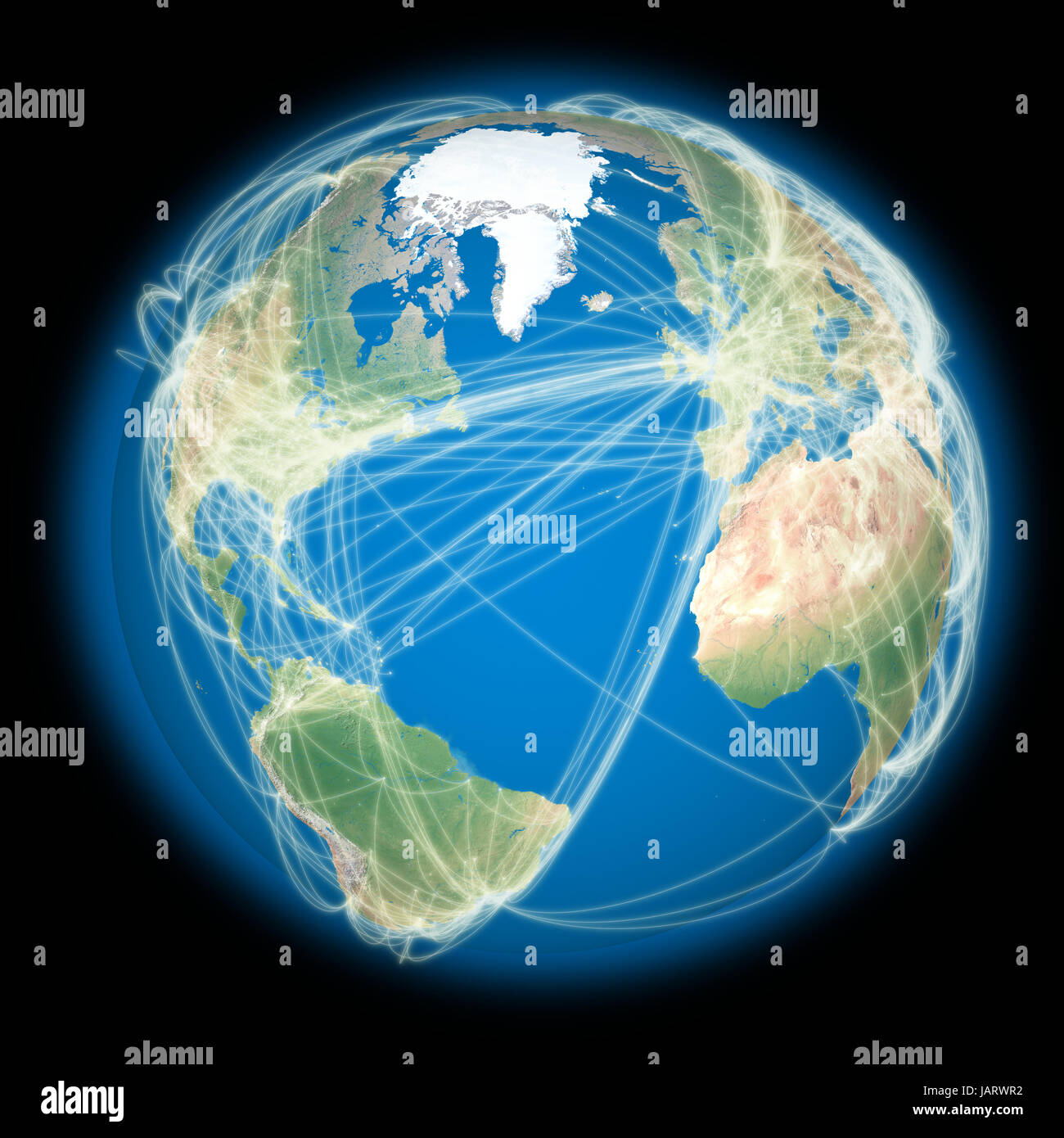 Planet Earth with connections between cities and continents ...